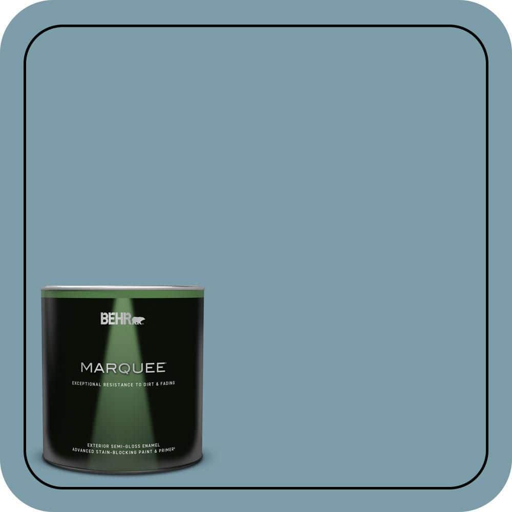 BEHR MARQUEE 1 qt. #S470-4 Dolphin Blue Semi-Gloss Enamel Exterior ...
