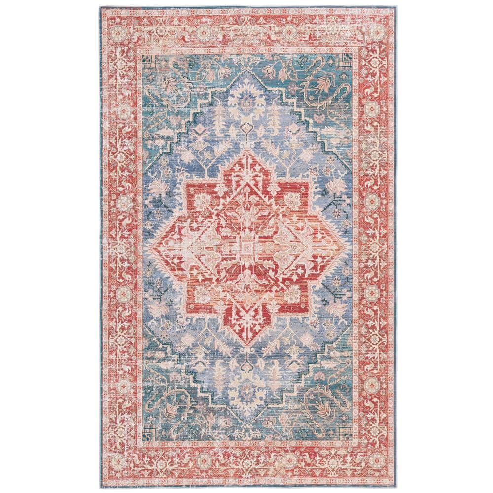 SAFAVIEH Arizona Blue Green/Rust 6 ft. x 9 ft. Distressed Border Ornate ...