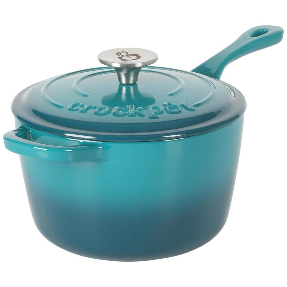 Crock-Pot Artisan 3 qt. Enameled Cast Iron Saucepan with Lid in Teal ...