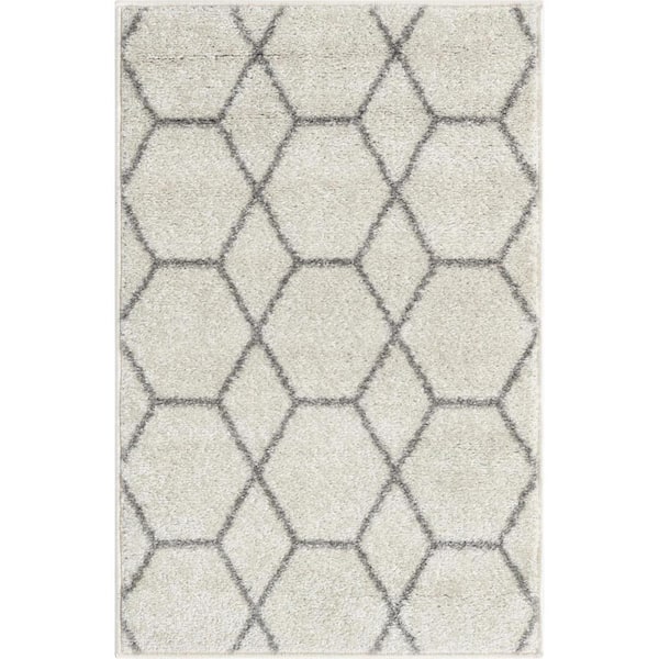StyleWell Trellis Frieze Ivory Doormat 2 ft. x 3 ft. Geometric Area Rug ...