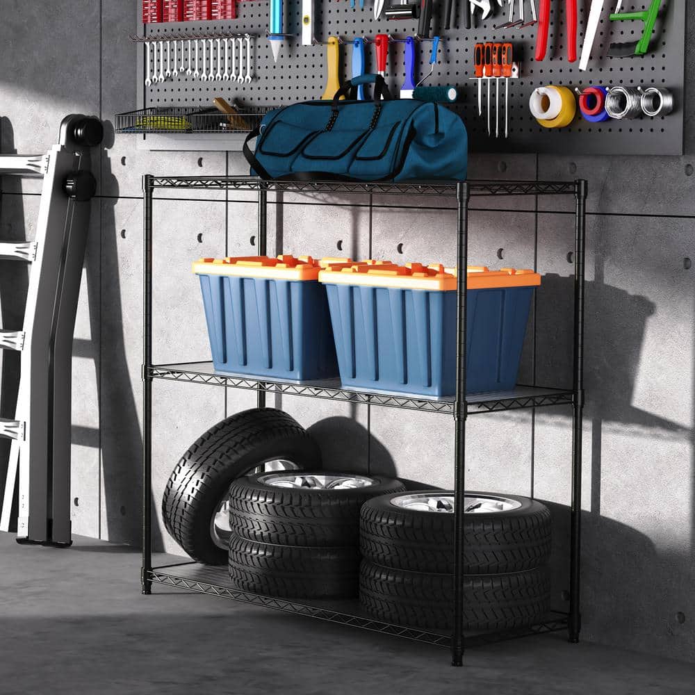 FUNKOL 3-Tier Heavy Duty Steel Wire Shelving Unit in Black (18 in. W x ...