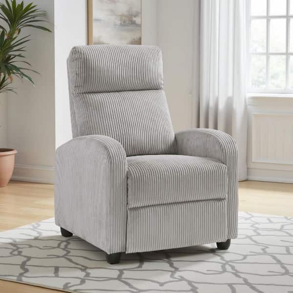 Benjara Pary Light Gray and Black Fabric Rocker Recliner with Ribbed ...