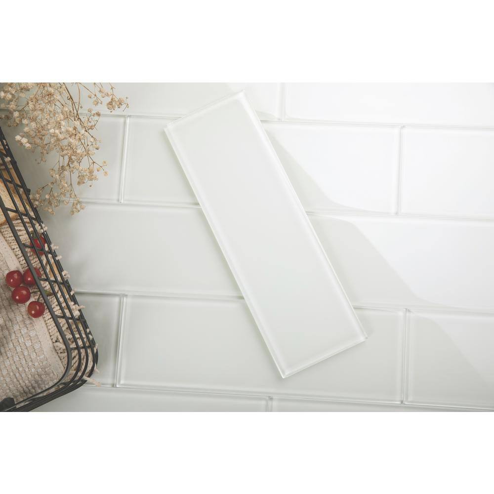Giorbello Alabaster 4 in. x 12 in. x 8mm Glass Subway Wall Tile (5 sq ...