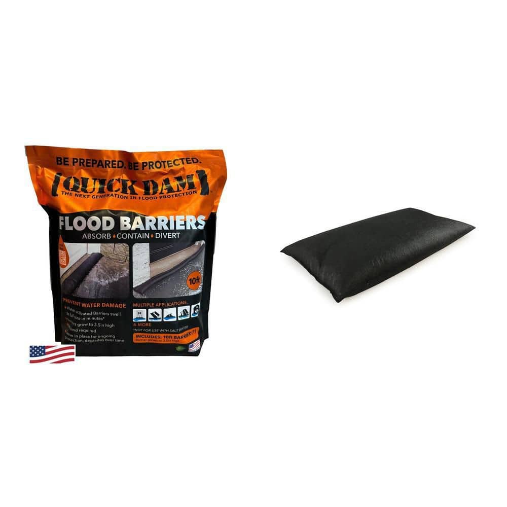 Quick Dam Water Activated 10 ft. Flood Barrier (1-Pack) and 1 ft. x 2 ...