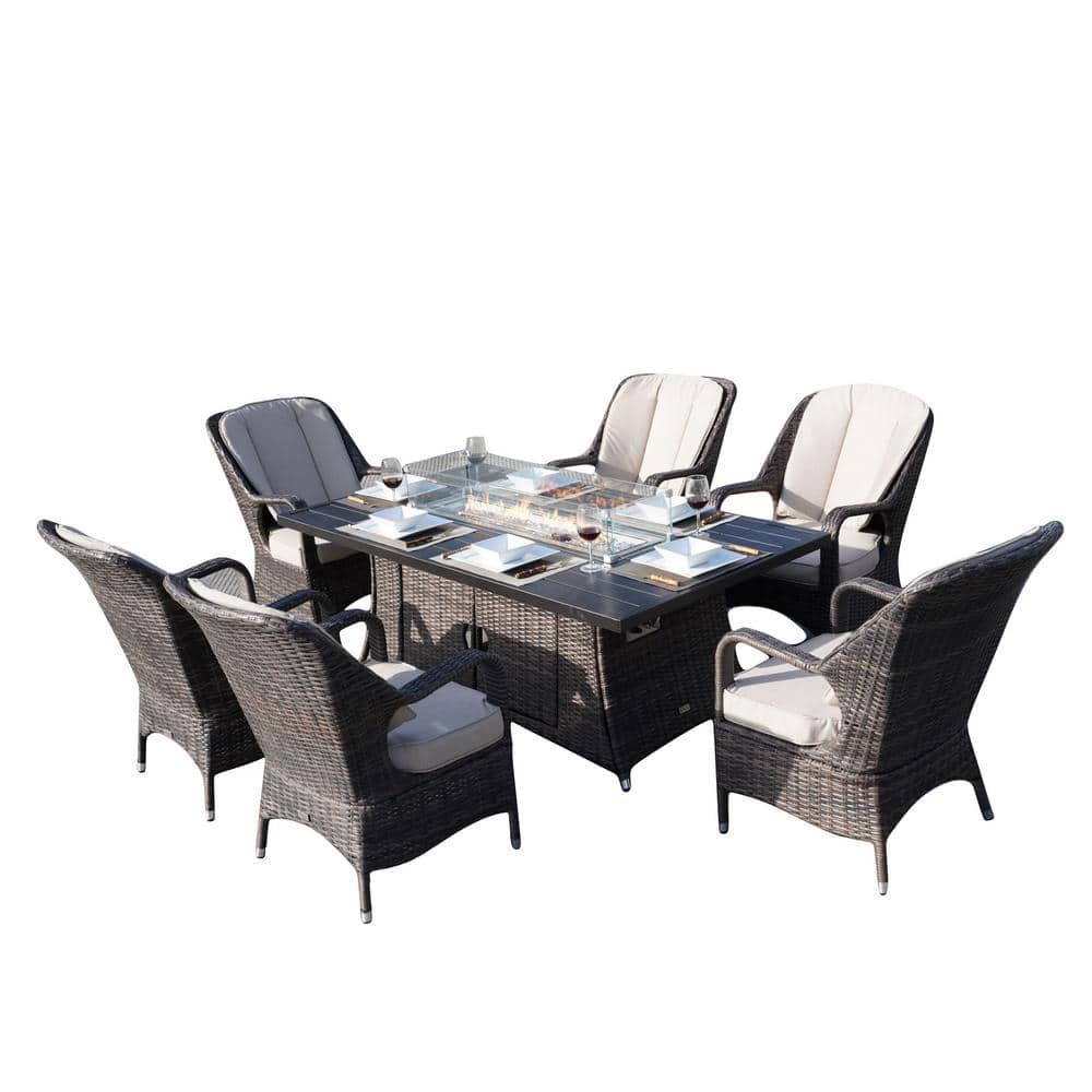 moda furnishings Penny 7-Piece Wicker Patio Conversation Set with Beige ...
