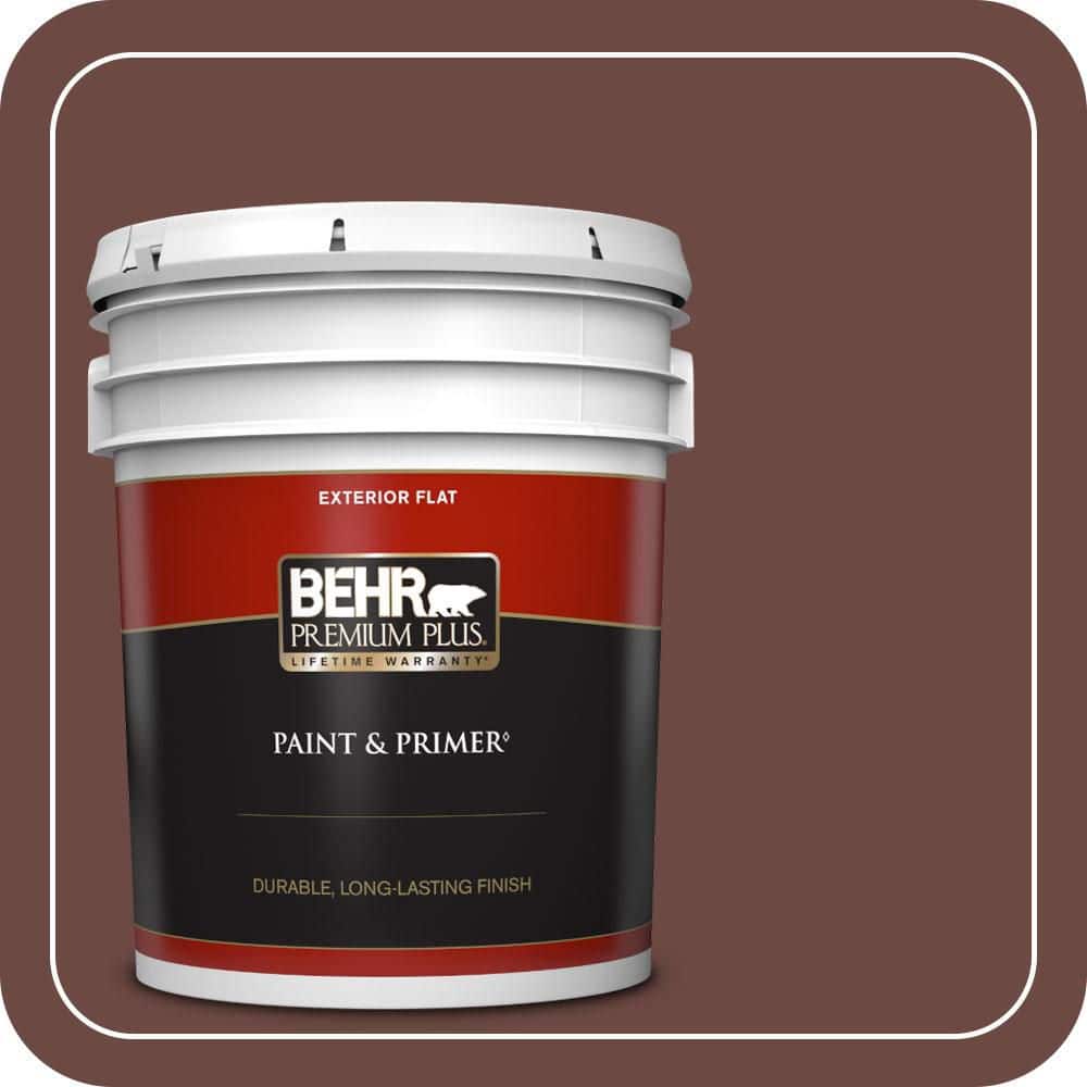 BEHR PREMIUM PLUS 5 gal. #190F-7 Mayan Red Flat Exterior Paint & Primer ...