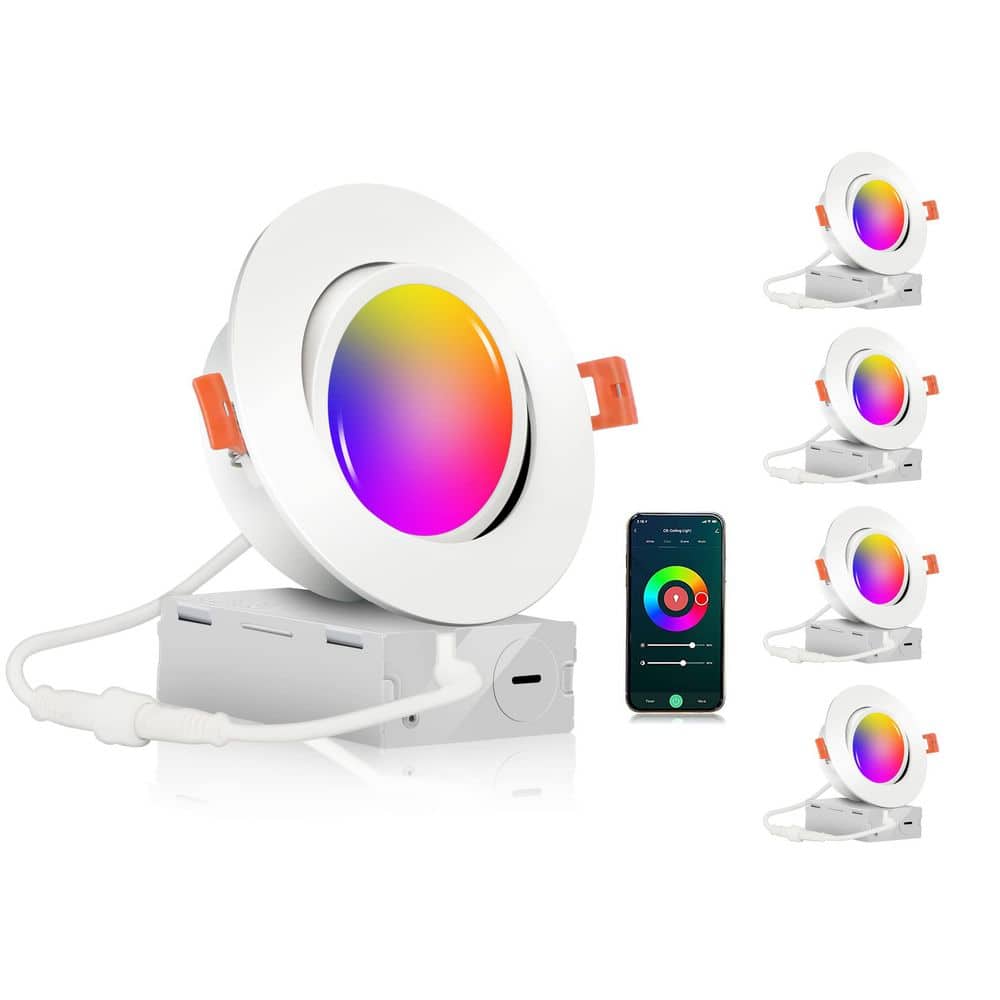 BeamBox 4 in. Gimbal Smart WiFi LED Recessed Lights, RGBCW Color ...