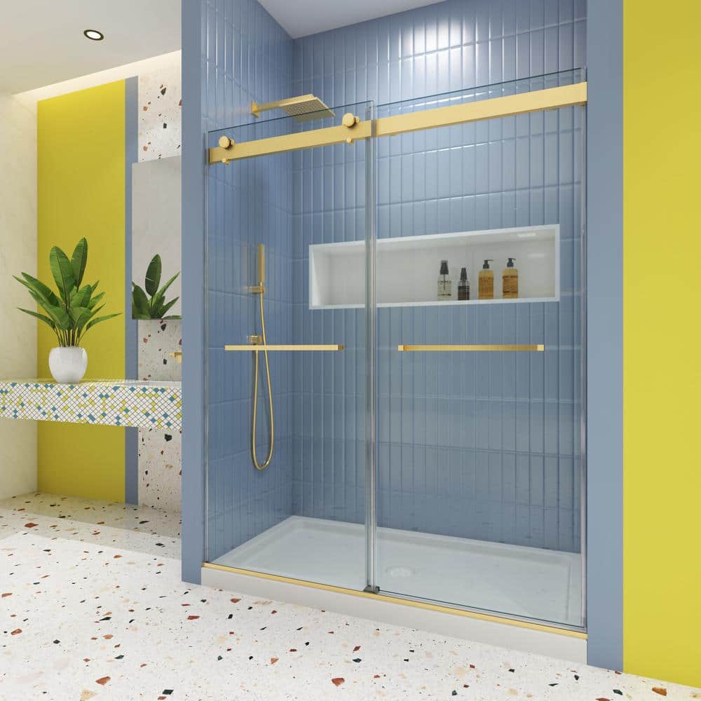imperiol 56-60 in. W x 74 in. H Double Sliding Frameless Soft Close ...