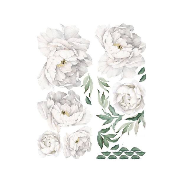 60 in. x 43 in. White Self-Adhesive Peony Wall Decal HD7QXWVDQ6 - The ...