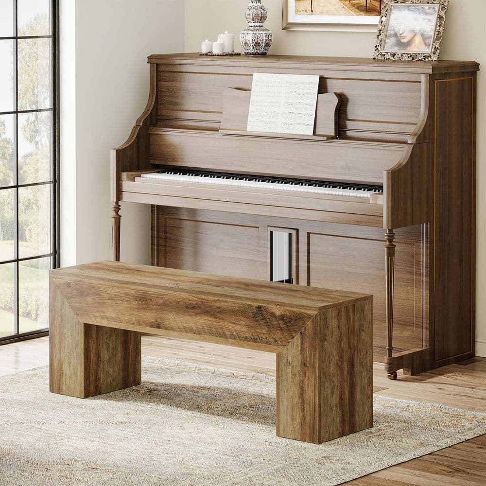BYBLIGHT 47 in. Rustic Brown Wood Entryway Bench, Farmhouse Narrow ...