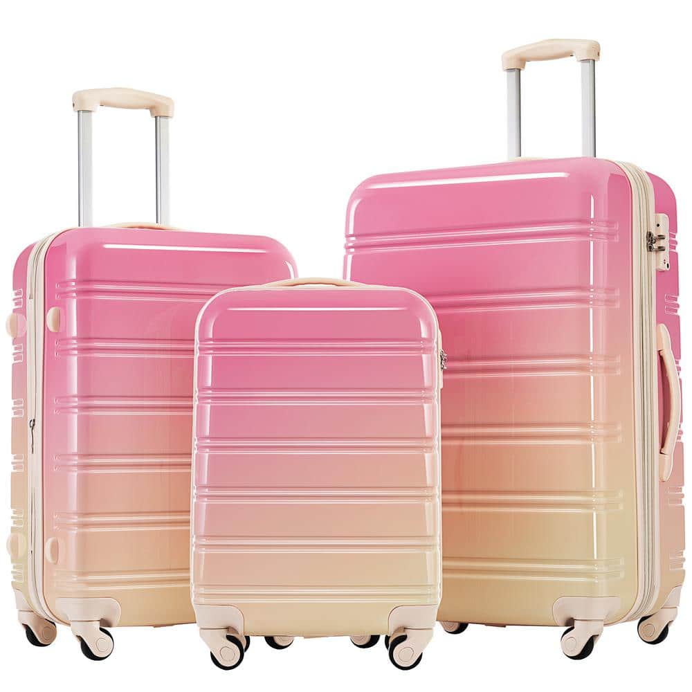 Tatahance 3-Piece Pink and Yellow Gradient Hardside Spinner Luggage Set ...