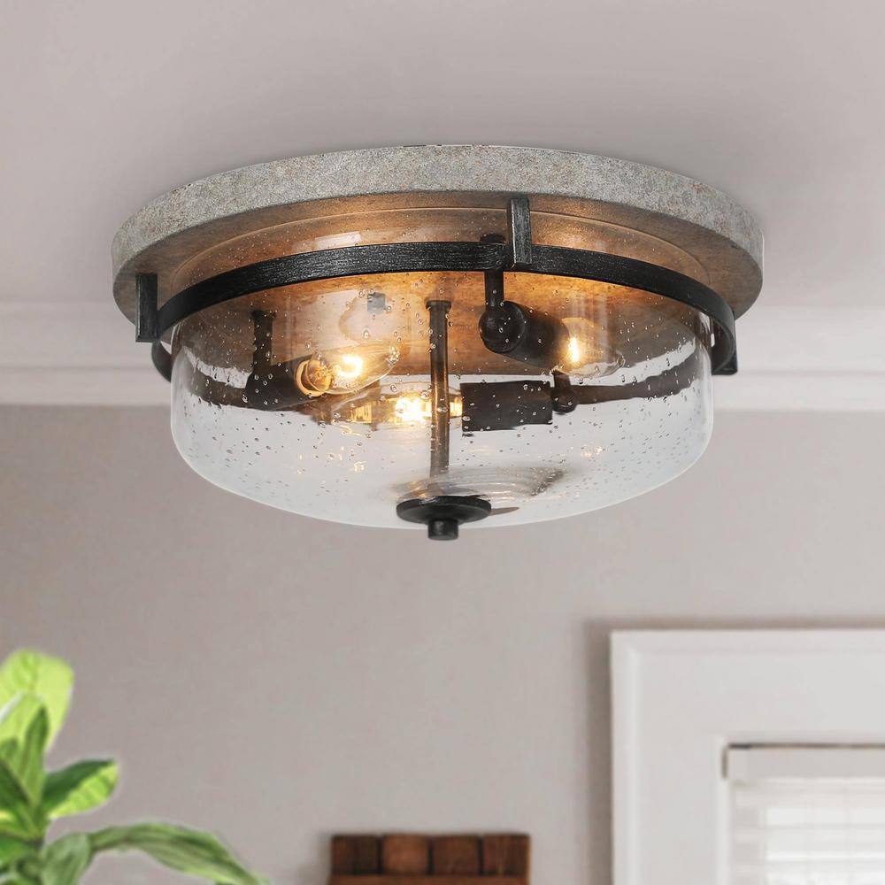 The 13.5 in. 3-Light Farmhouse Rustic Slategray and Antique Brushed ...
