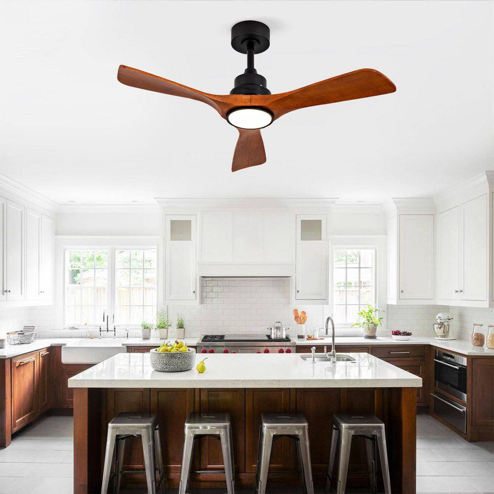 Jushua 42 in. Black Brown Outdoor Ceiling Fan with Lights and Remote ...