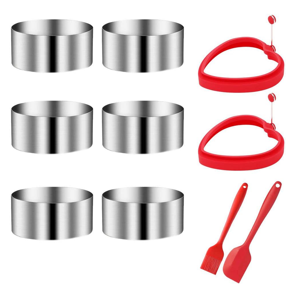 Anqtovp 4 Inch Round Stainless Steel Cake Ring Mold Set with 6 Rings, 2 ...