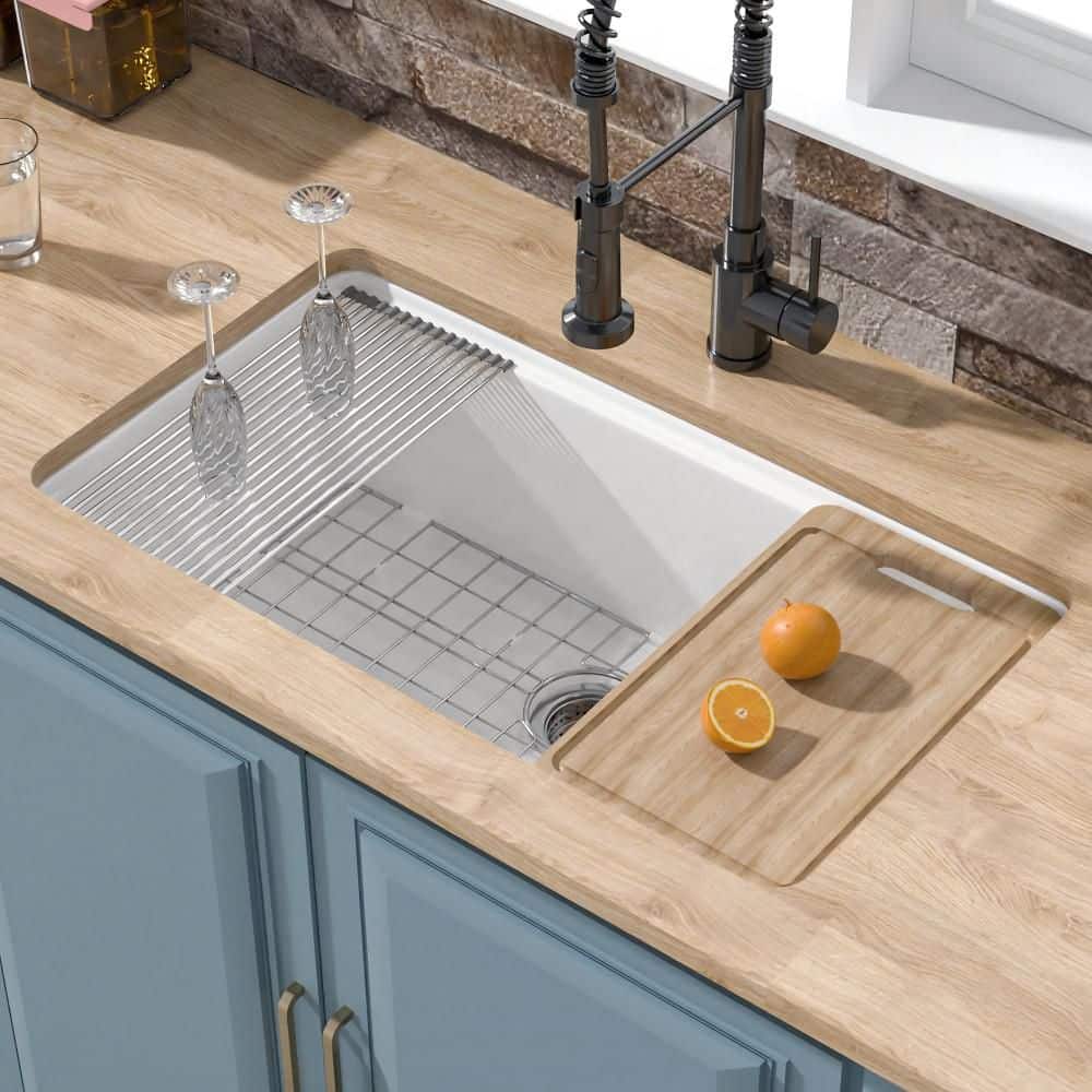 HOMLYLINK Workstation Kitchen Sink 33 x 19 in. Drop-In Single Bowl ...