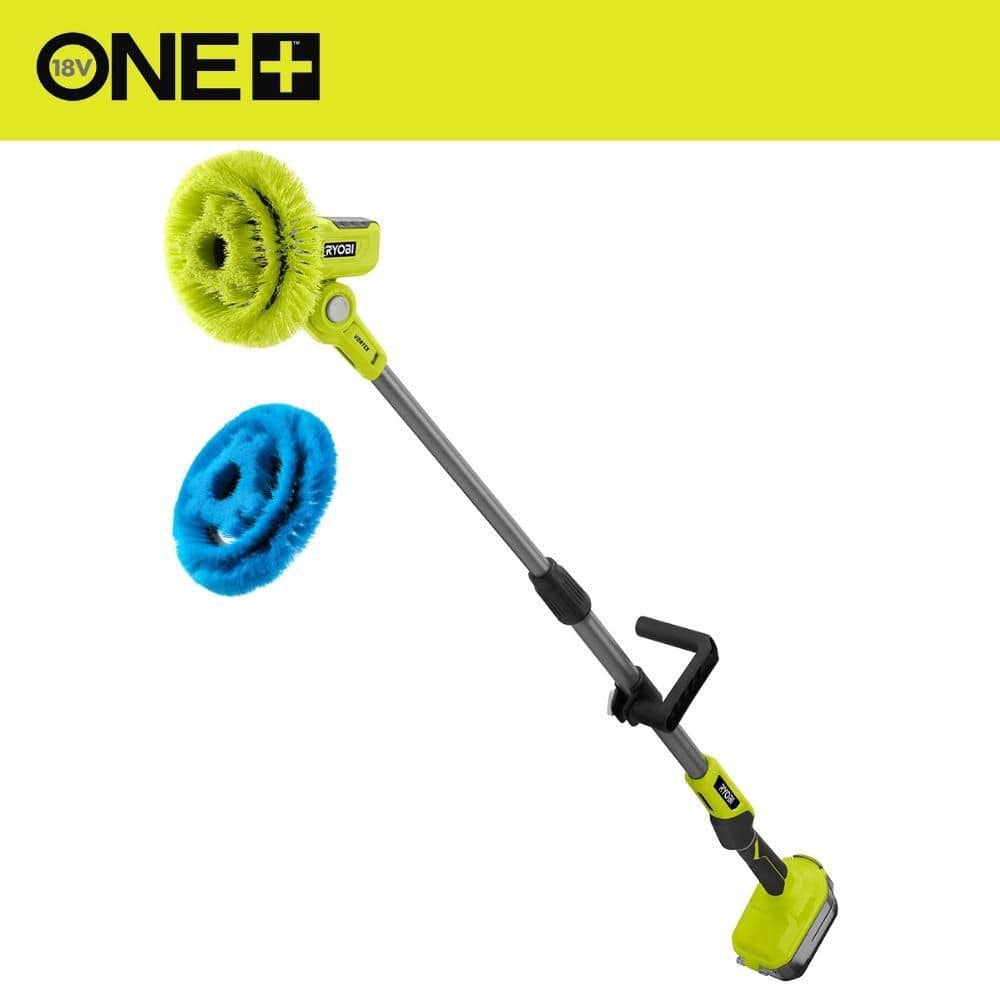 RYOBI ONE+ 18V Cordless Telescoping Power Scrubber (Tool Only) w/ 7 in ...