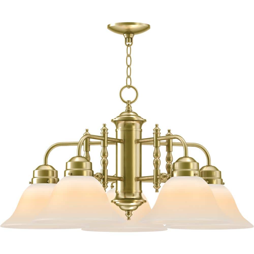 Volume Lighting 5-Lights Polished Brass Chandelier with Opal Glass ...