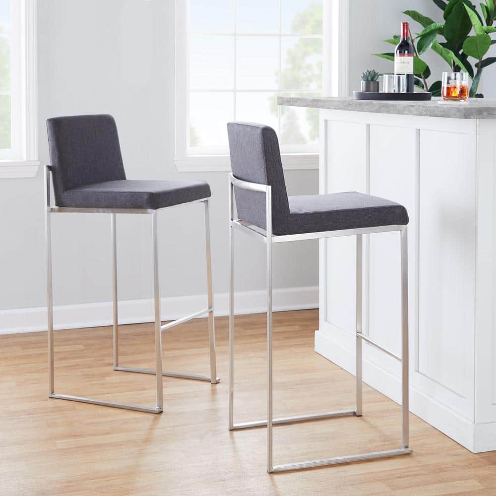 Lumisource Fuji High Back 31 in. Charcoal Fabric and Stainless Steel ...
