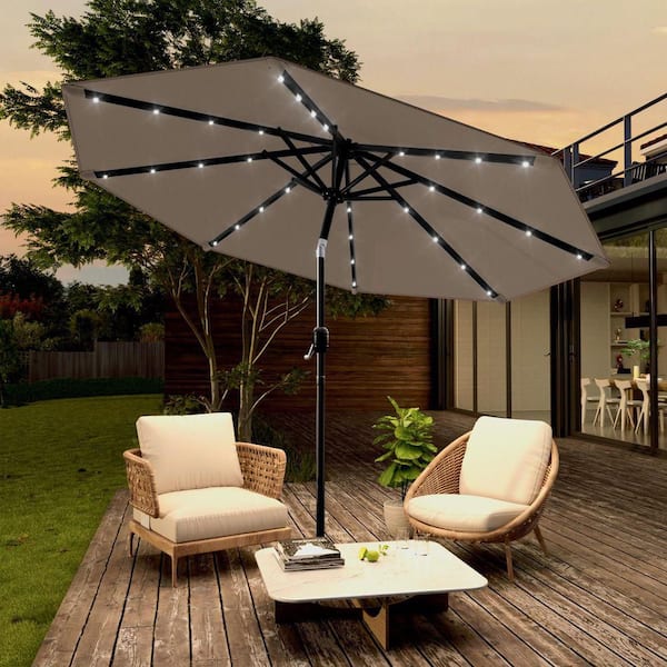 JOYESERY 9 ft. Steel Solar-Powered Round Outdoor Market Patio Umbrella ...