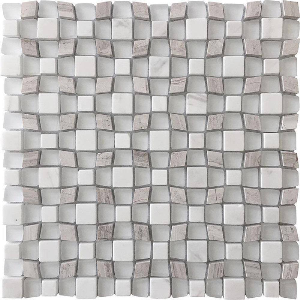 Apollo Tile Gray and White 4 in. x 5 in. Wooden Polished Marble Mosaic ...