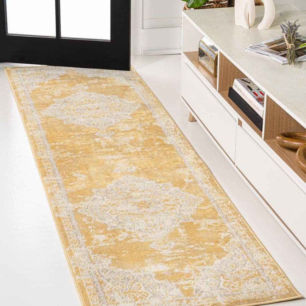 JONATHAN Y Alhambra Ornate Medallion Modern Yellow/Cream 2 ft. x 8 ft ...
