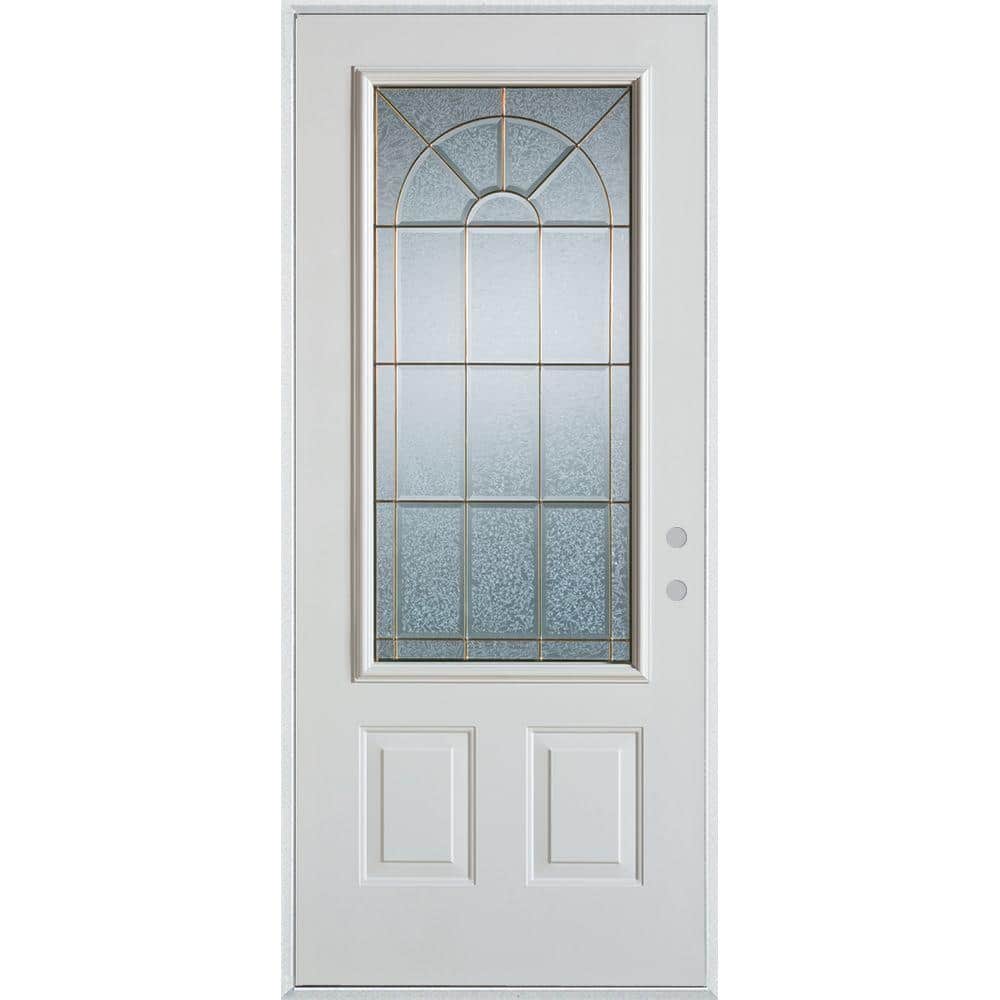 Stanley Doors 36 in. x 80 in. Geometric Brass 3/4 Lite 2-Panel Painted ...