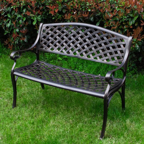 moda furnishings 41 in. 2-Person Shiny Copper Aluminum Outdoor Bench ...