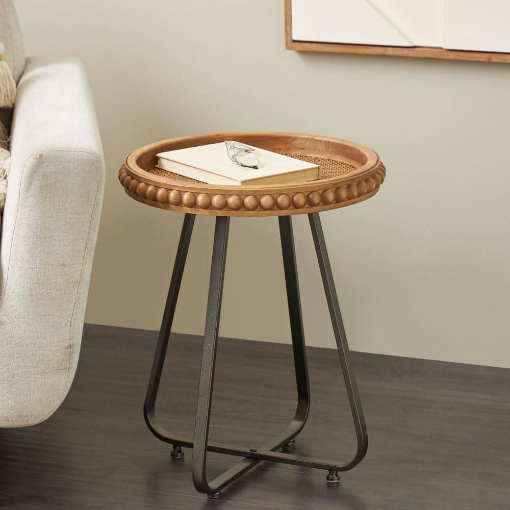Litton Lane 17 in. Brown Round Metal Coffee Table with Gray Base 046121 ...