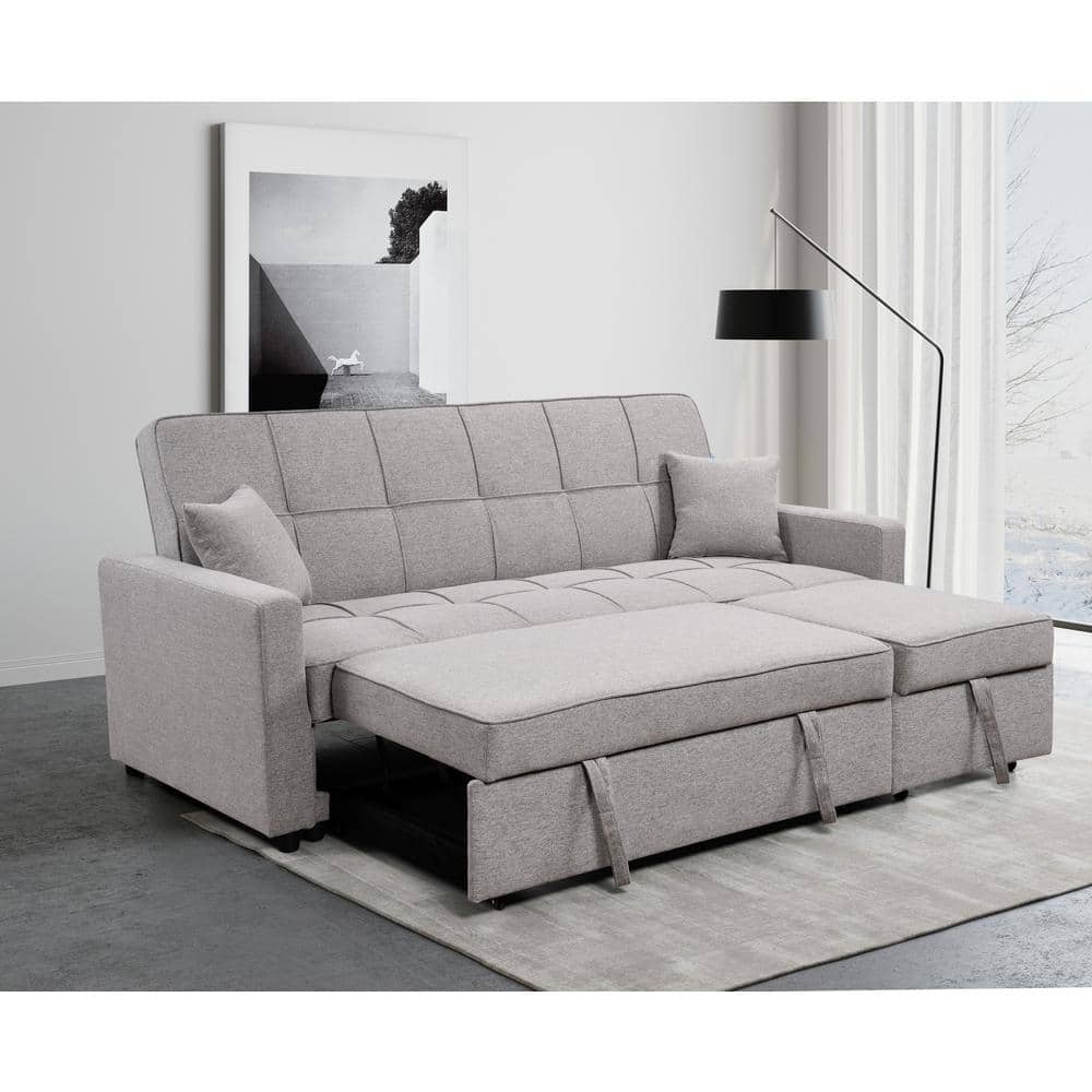 sumyeg 82 in. Light Gray Oversized Convertible Linen Sofa Bed with ...