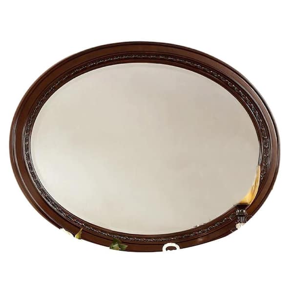 Benjara Lego Brown Cherry 49 in. W x 37 in. H Oval Wood Framed Mirror ...