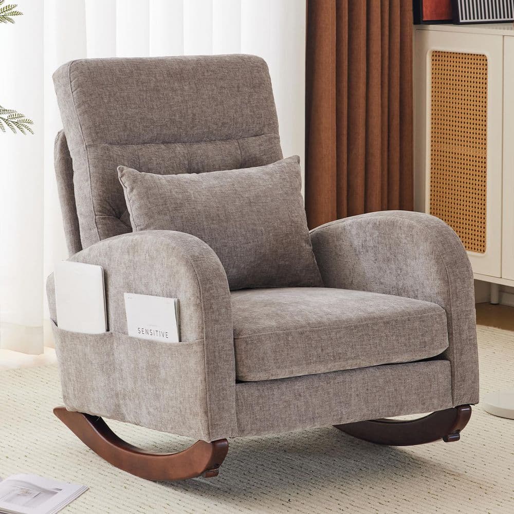 Karl home Gray Chenille Rocker Armchair K1G98000053 - The Home Depot