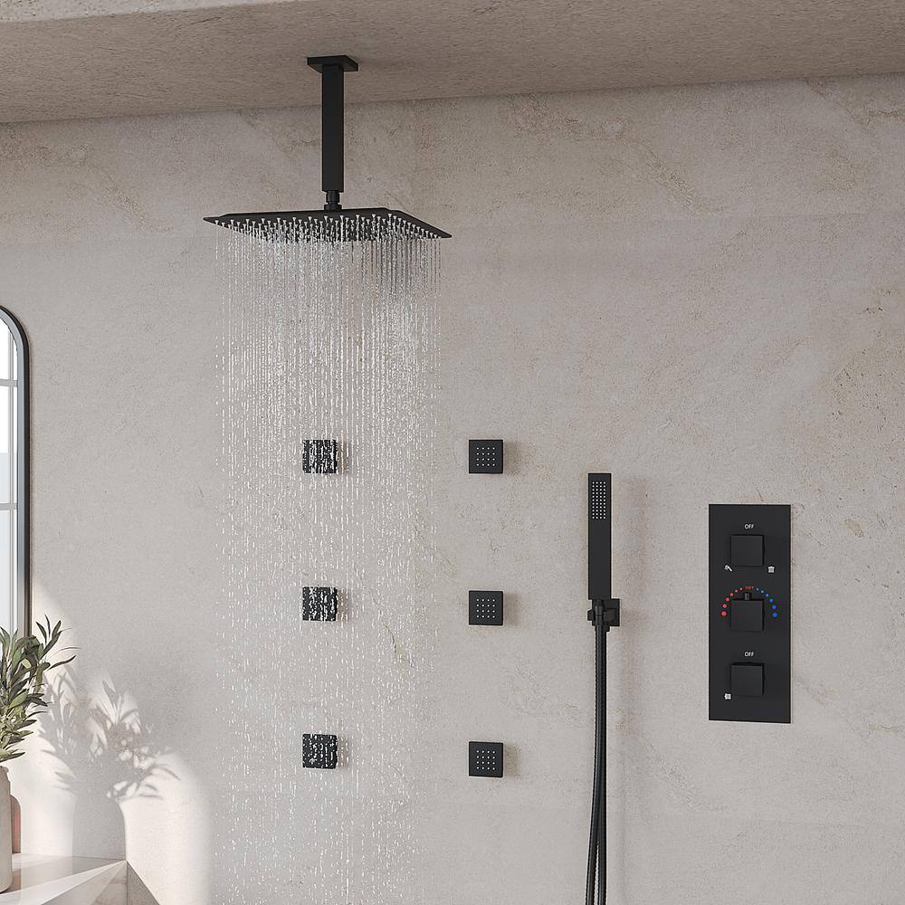 GRANDJOY Anti Scald Shower Trims and Valve 5-Spray Ceiling Mount 12 in ...