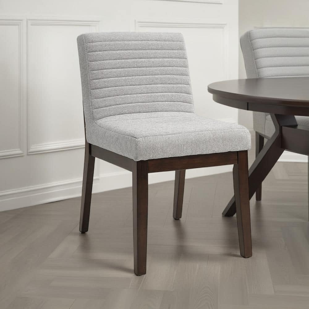 Benjara Eyna Gray and Brown Linen Low Back Dining Chair (Set of 2 ...