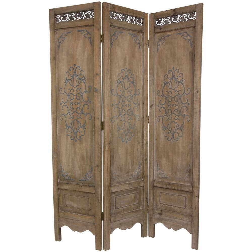 RED LANTERN 6 ft. Beige 3-Panel Scrollwork Room Divider MN-SCRN7 - The ...