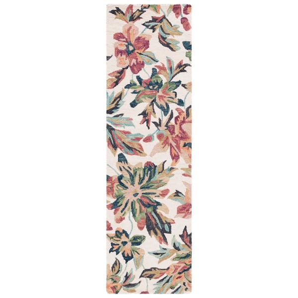SAFAVIEH Blossom 2 ft. x 8 ft. Ivory/Plum Oversized Floral Runner Rug ...