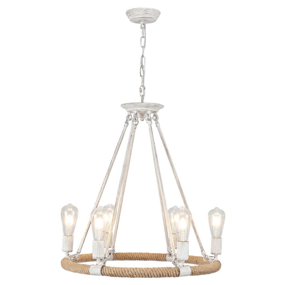 ADSENSTY 6-Light Beige Gray Wagon Wheel Chandelier Modern Farmhouse ...