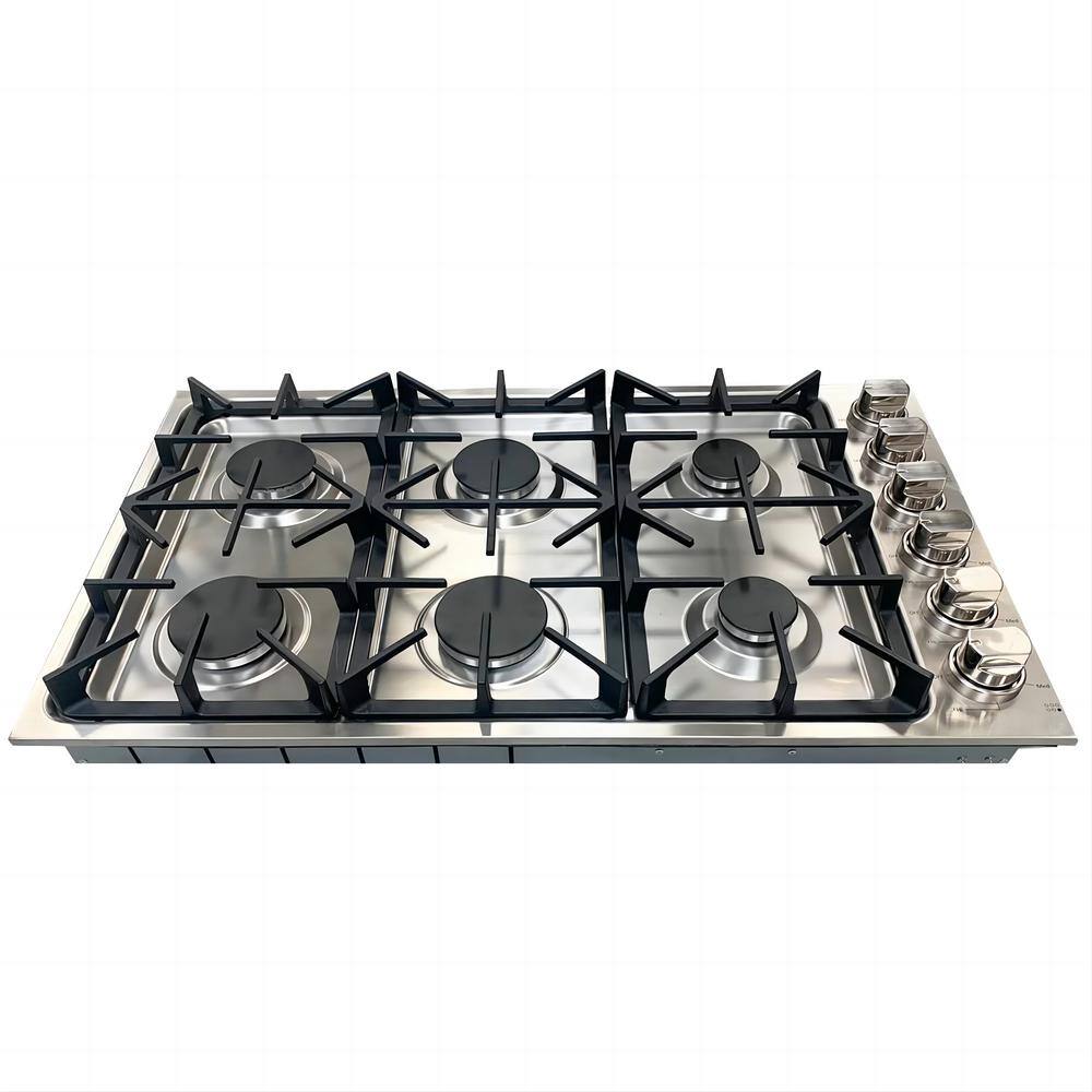 JEREMY CASS 36 in. 6 Burners Recessed Gas Cooktop in Stainless Steel ...