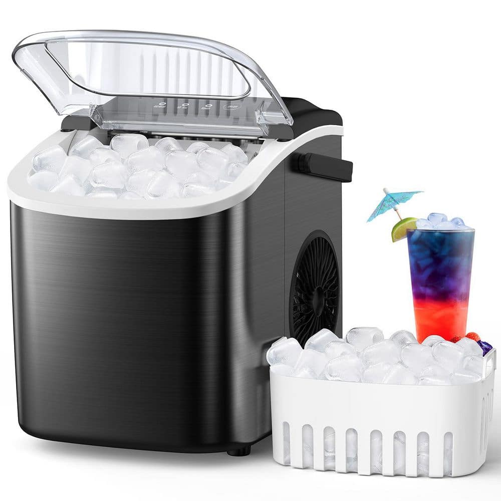 COWSAR 8.7 in. W 26 lbs. Per Day Bullet Ice Portable Counter Top Ice Maker in Black ZDB-Z5822G ...
