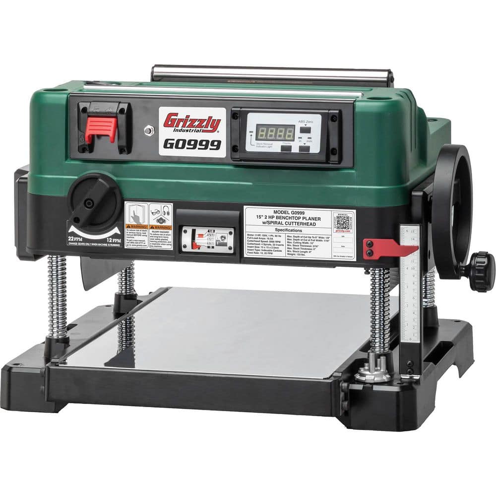 Grizzly Industrial 15 in. 2 HP Benchtop Planer with Spiral Cutterhead ...
