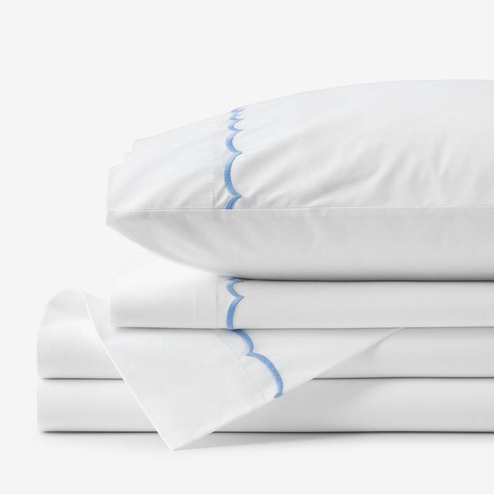 The Company Store Company Cotton Scallop Blue Cotton Percale Full Sheet ...