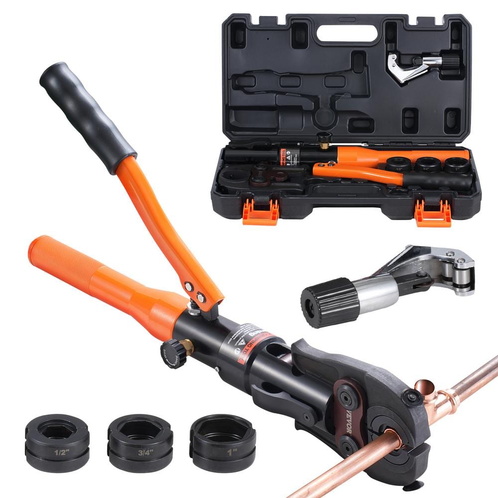 VEVOR Copper Pipe Crimping Tool Hydraulic Driven Press Tool with 1 2 in. 3 4 in. 1 in. Jaws Copper Tube Fittings Pipe Crimpers YYSYJGJYYYTSJ2GFDV1 The Home Depot
