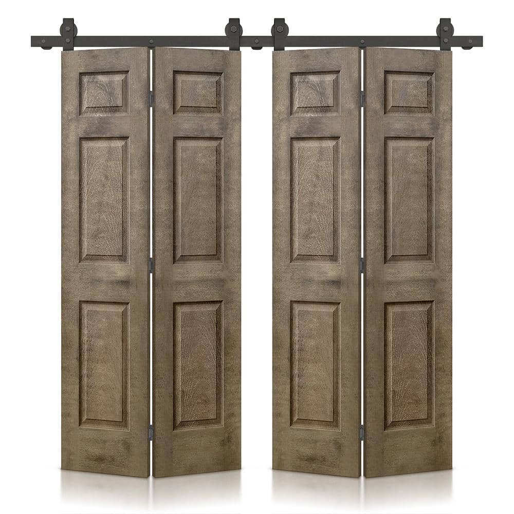 CALHOME 48 in. x 84 in. Brown Stain 6-Panel MDF Hollow Core Composite ...