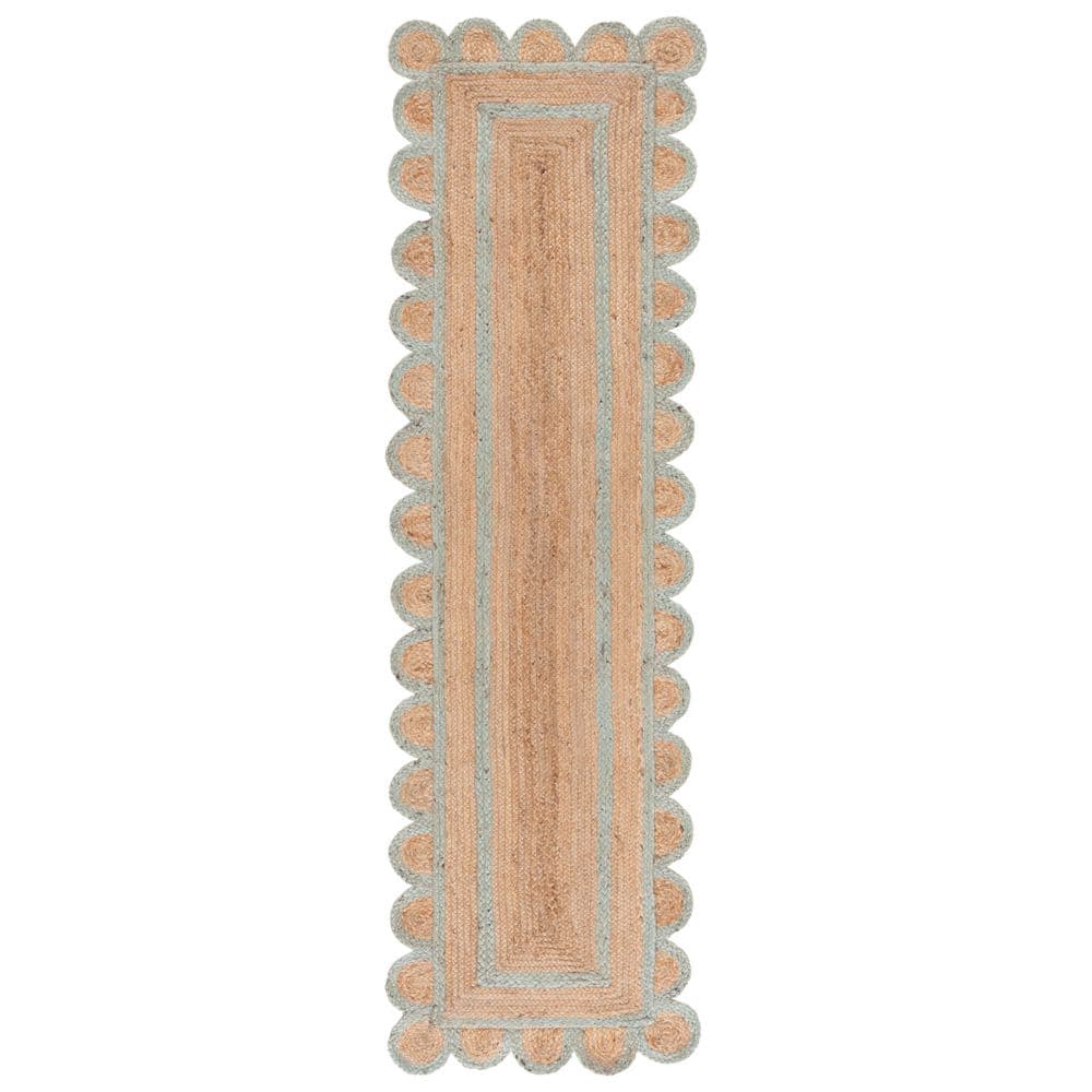 SAFAVIEH Natural Fiber 2 ft. x 8 ft. Natural/Light Blue Solid Color ...