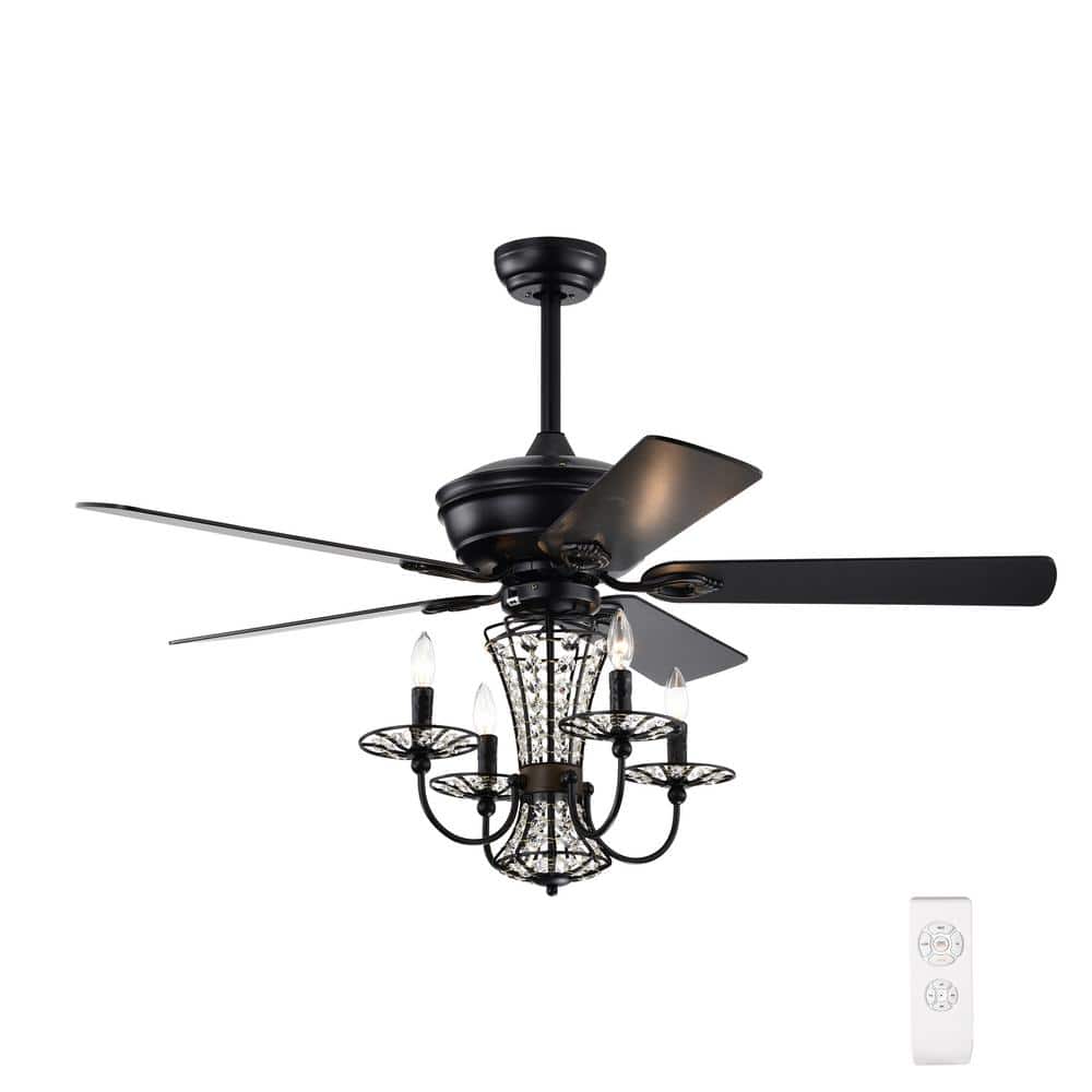 Nestfair Leri 52 in. Indoor Matte Black Crystal Ceiling Fan with Lights ...