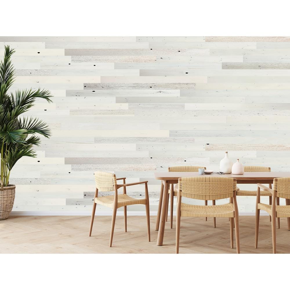 Timberchic 1/8 in. x 3 in. x 12-42 in. Peel and Stick White Wooden ...