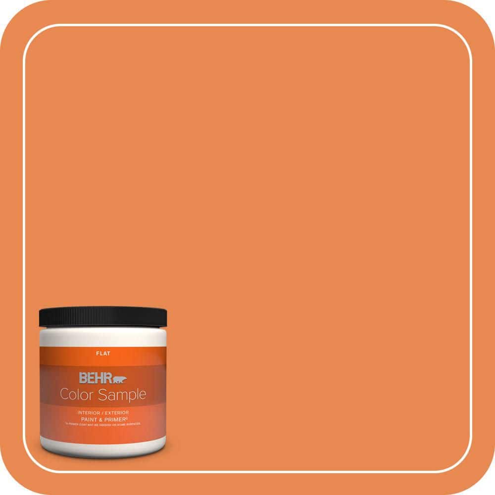 BEHR PREMIUM PLUS 8 oz. #P210-6 Mandarin Flat Interior/Exterior Paint ...