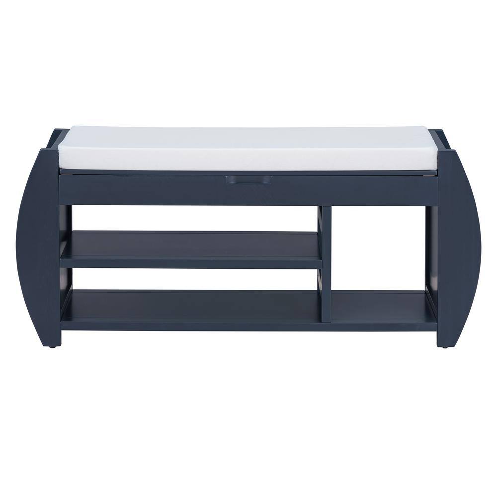 Qualler Antique Navy Dining Bench with Cushion and Curved Side Panel 42 ...