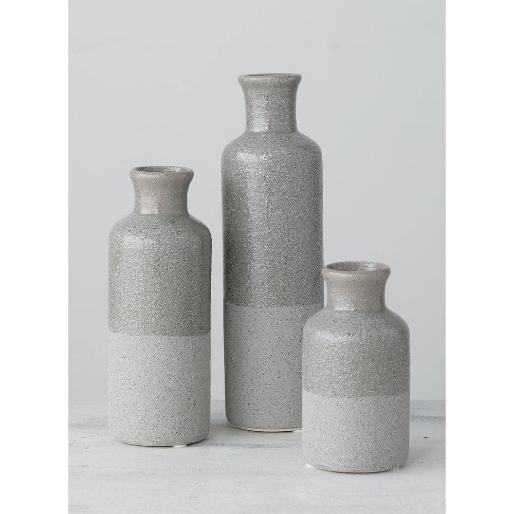 SULLIVANS 10", 7.5", and 5" Two-Tone Gray Ceramic Bottle Vase (Set of 3 ...