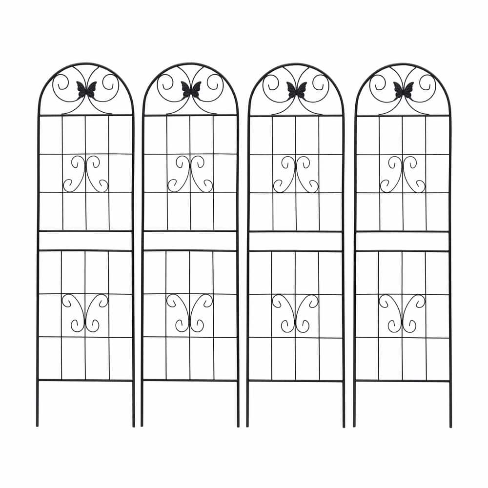Miscool Avex Black 4-Pieces 19.7 in. W x 71 in. H Metal Garden Trellis for Climbing Plants ...