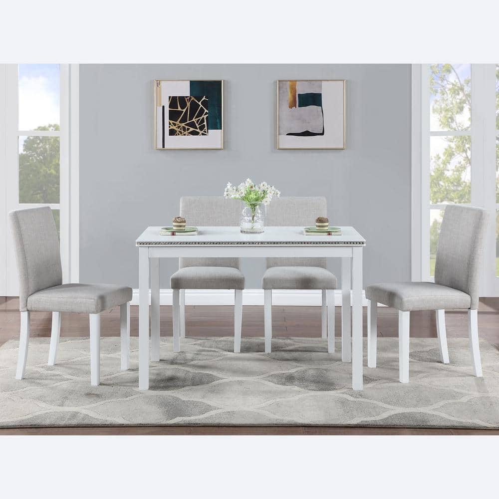 Boyel Living 5-Piece Square White Rectangular Wood Top Kitchen Table ...